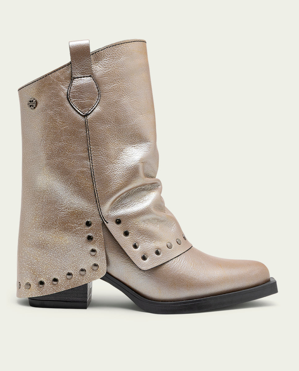 Botas Doble Faz De Piel Platino Con Tachuelas Faith – PORRONET